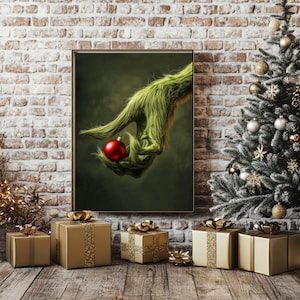 Printable Christmas Wall Art the Grinch Holding an Ornament. Vinatage ...
