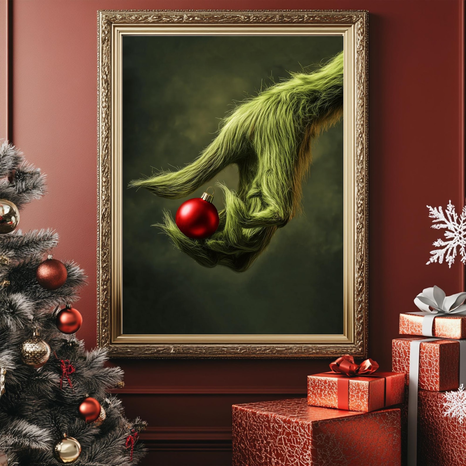 Printable Christmas Wall Art the Grinch Holding an Ornament. Vinatage ...