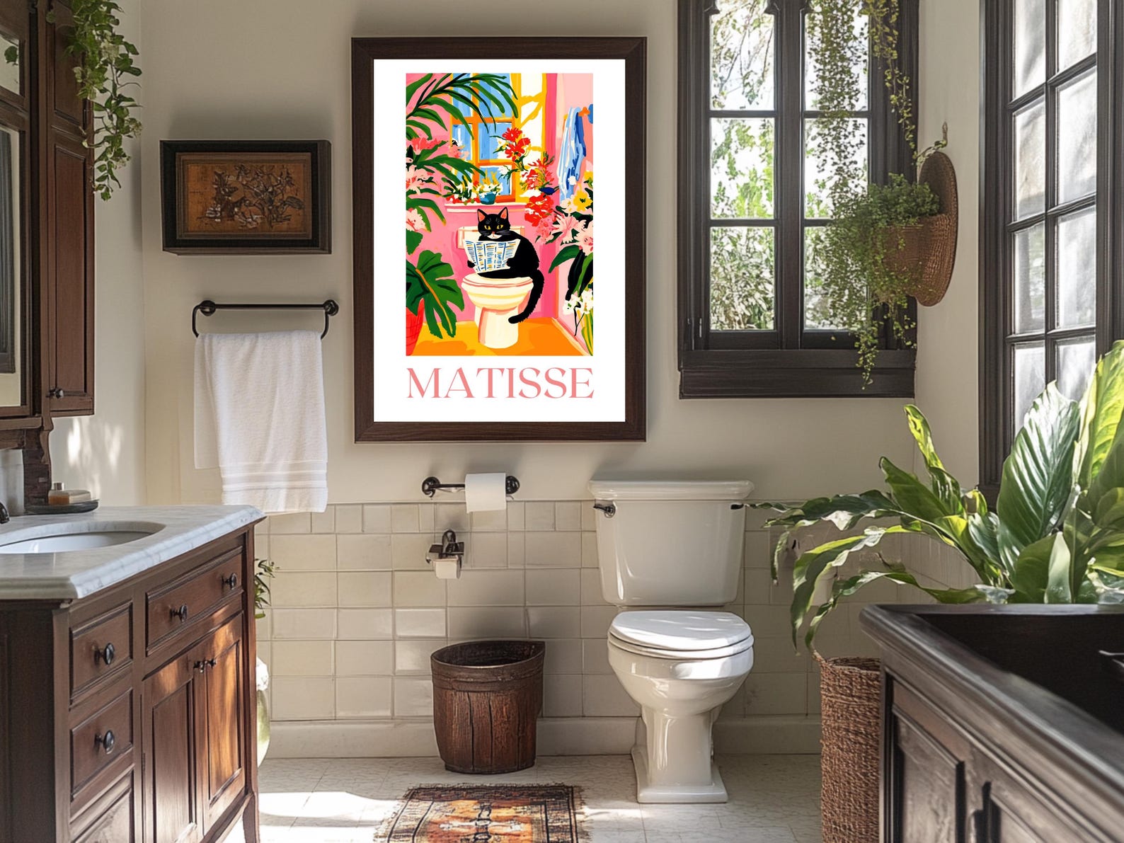 Cat Sitting on Toilet. Henri Matisse Style Printable Wall Art, Animal ...