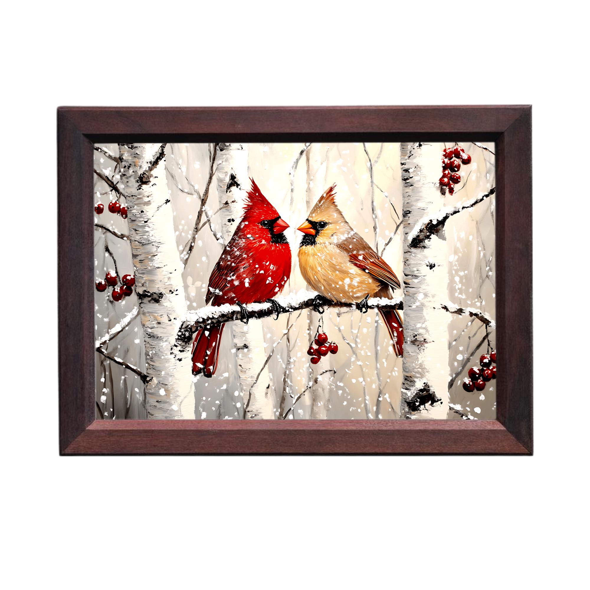 2 Cardinals, Female and Male, Sitting on A White Birch Tree. Oil Print ...