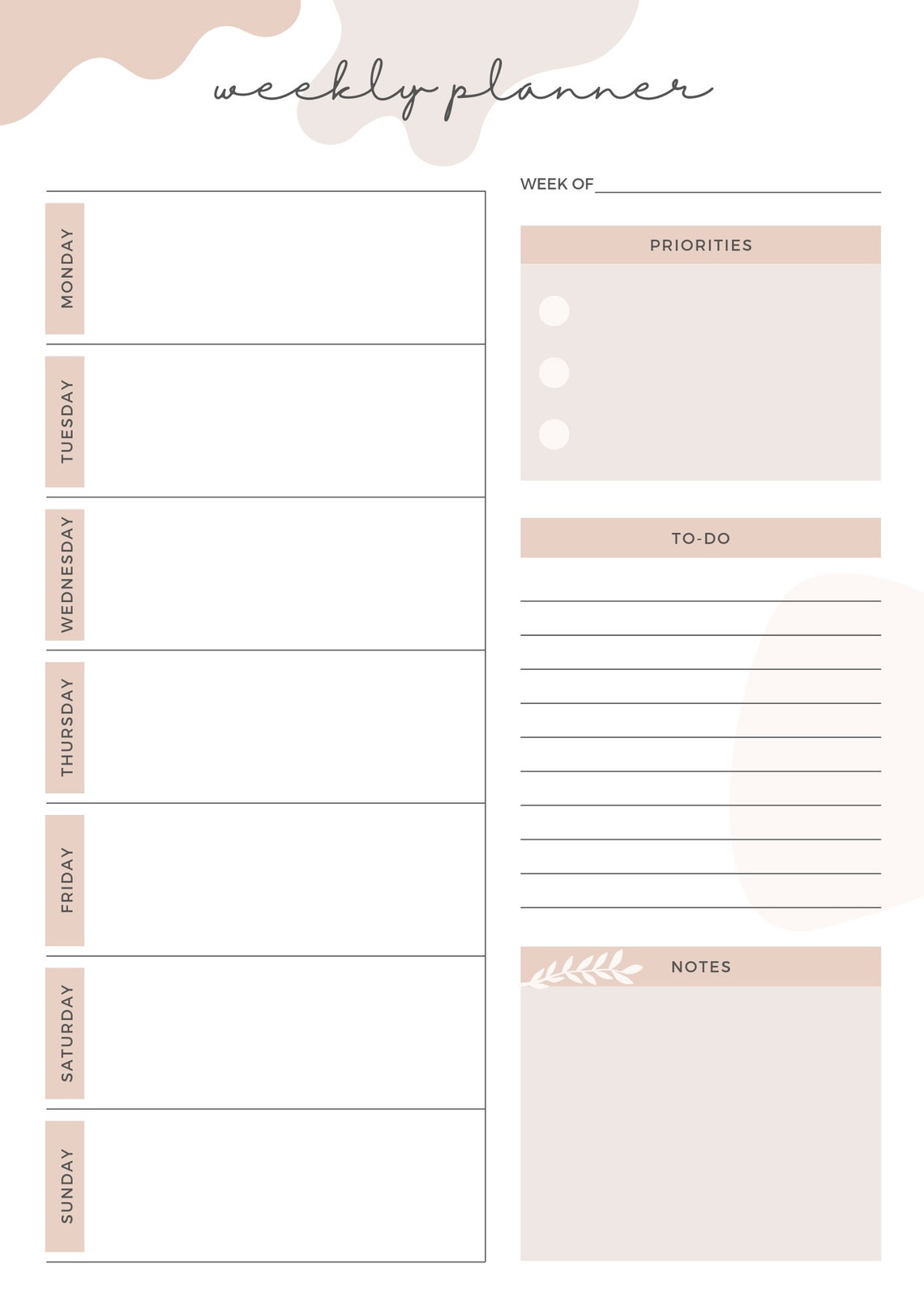 Clean Weekly Planner - Etsy
