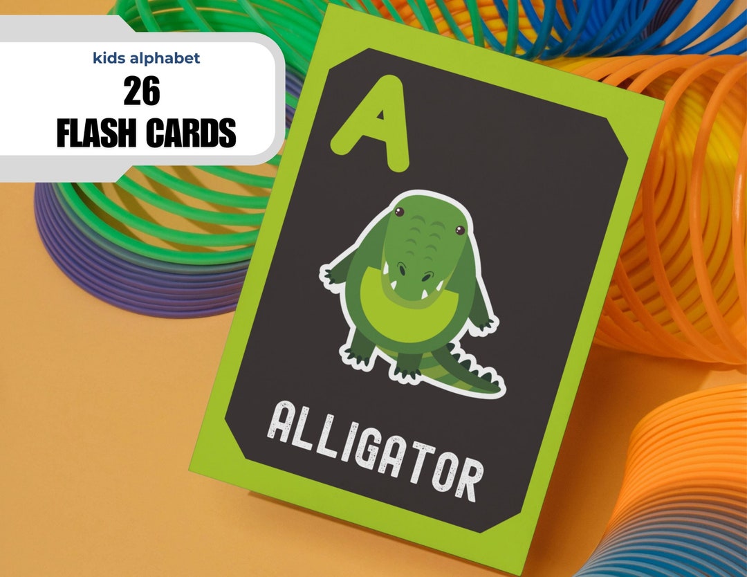 Alphabet Animals Flash Cards Digital File, 26 Colorful Animal Cards ...
