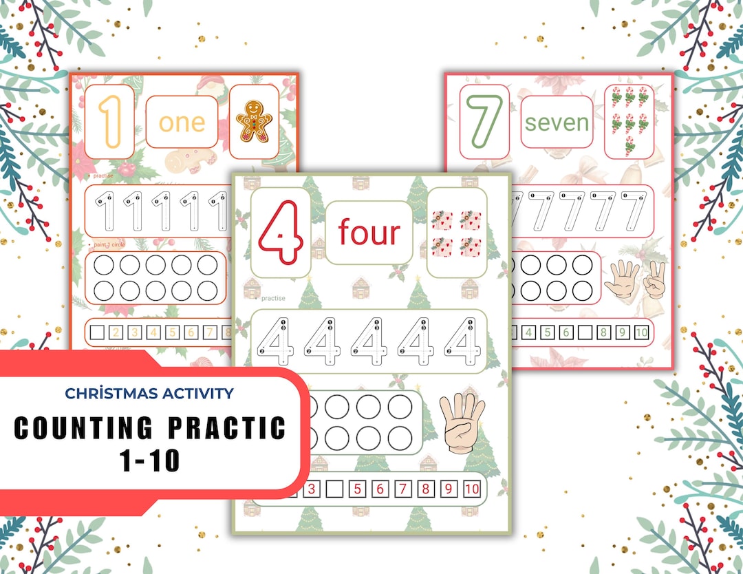Christmas-themed Number Practice Page for Kids | Fun Counting From 1 to ...