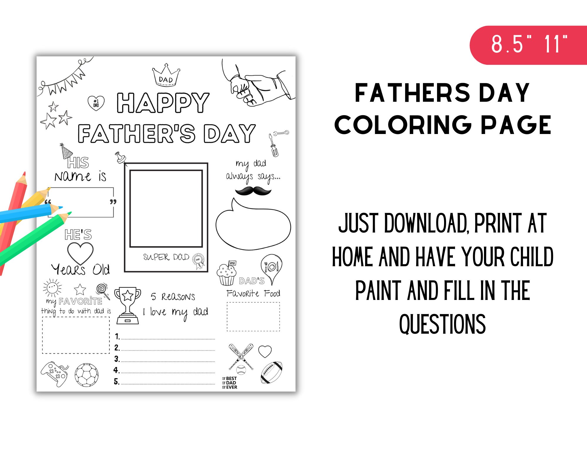 Father's Day Handprint Art: 3 Coloring Page Designs (PDF) - Etsy
