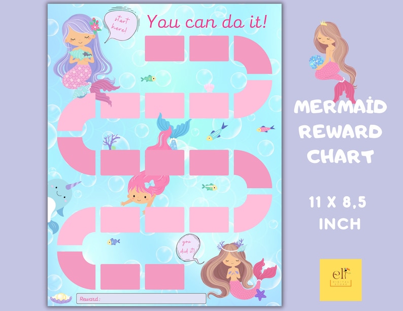 Printable Mermaid Reward Chart, Daily Chore Chart, Printable Reward ...