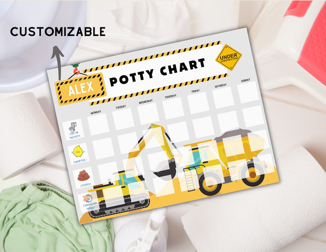 Construction Potty Chart, Printable Potty Training Prize Chart for Kids ...