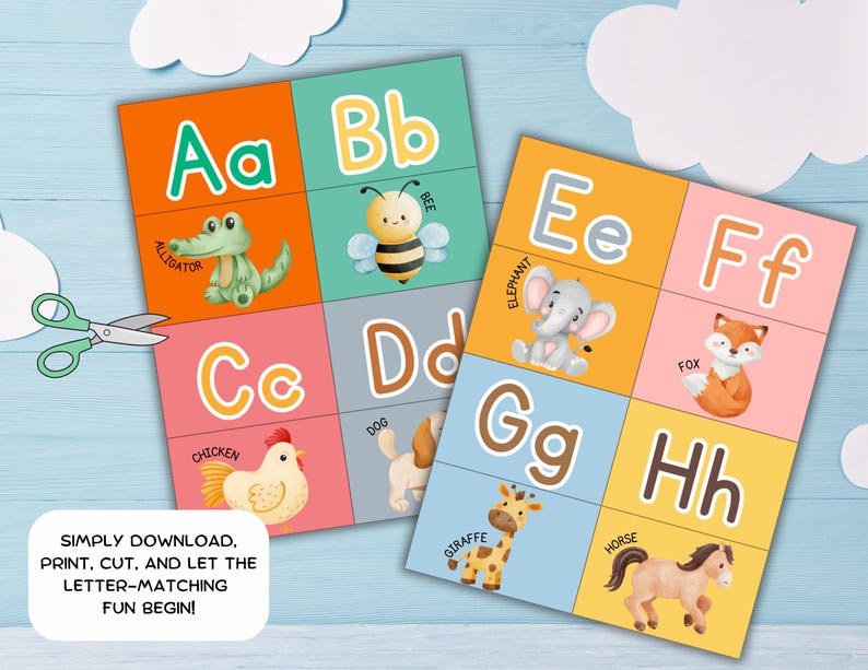 Animal Alphabet Matching Game: Printable A-Z Flashcards (PDF Download ...