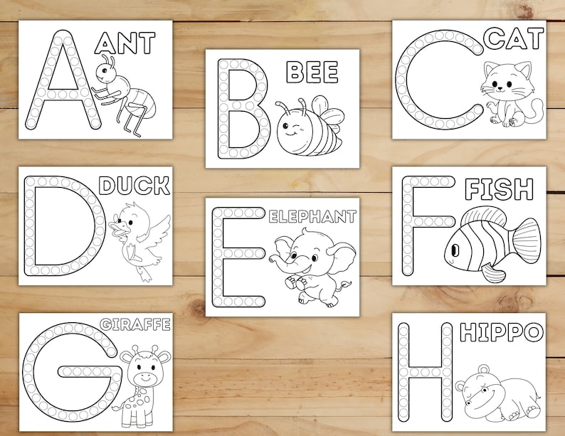 Dot Alphabet Printable Worksheets: Animal Coloring Pages (digital File ...