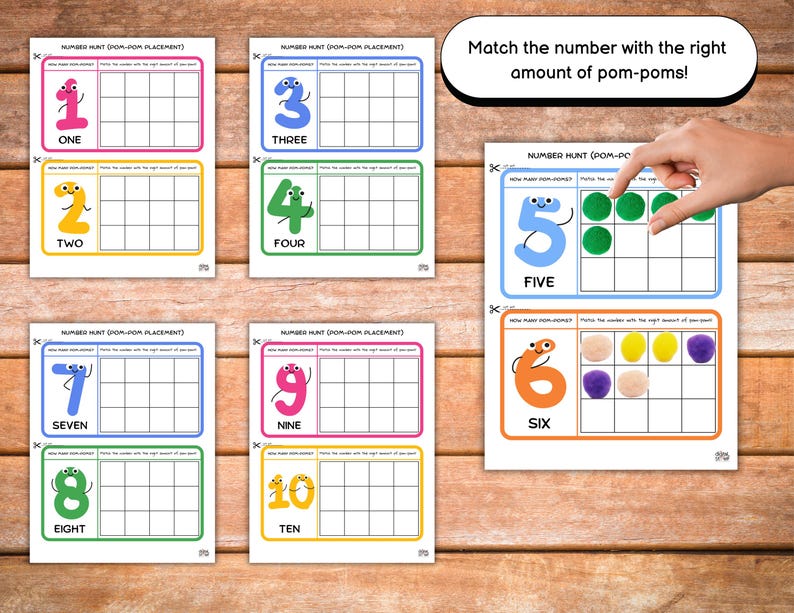 Pom-pom Activity Cards: Preschool Math & Color Matching (digital ...