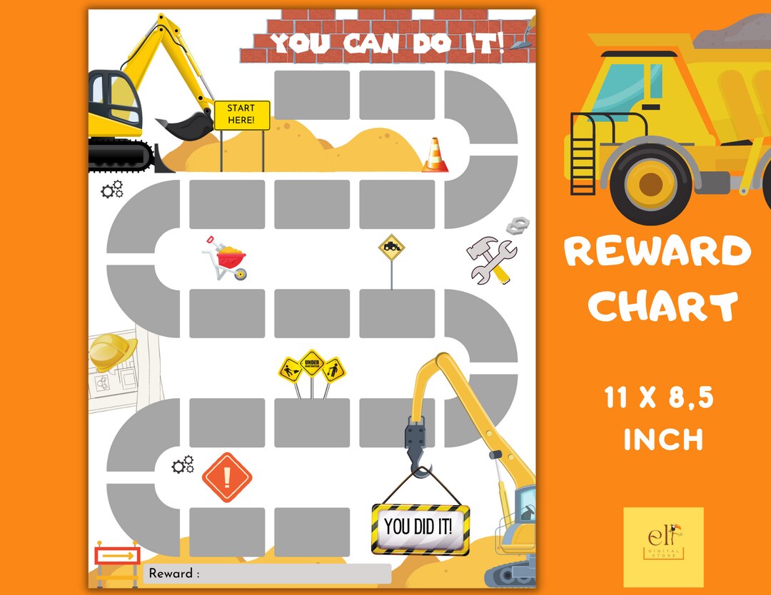 Construction Potty Chart, Printable Potty Training Prize Chart for Kids ...