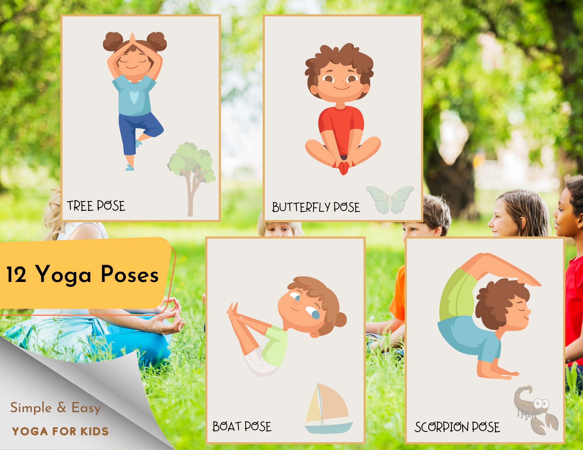 Kids Yoga Cards | 12 Yoga Poses for Children | Printable Yoga Game ...
