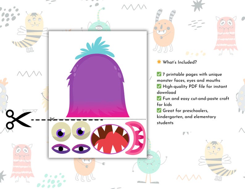 Monster Face Craft Kit: Funny Cut & Paste Activity (digital Download ...