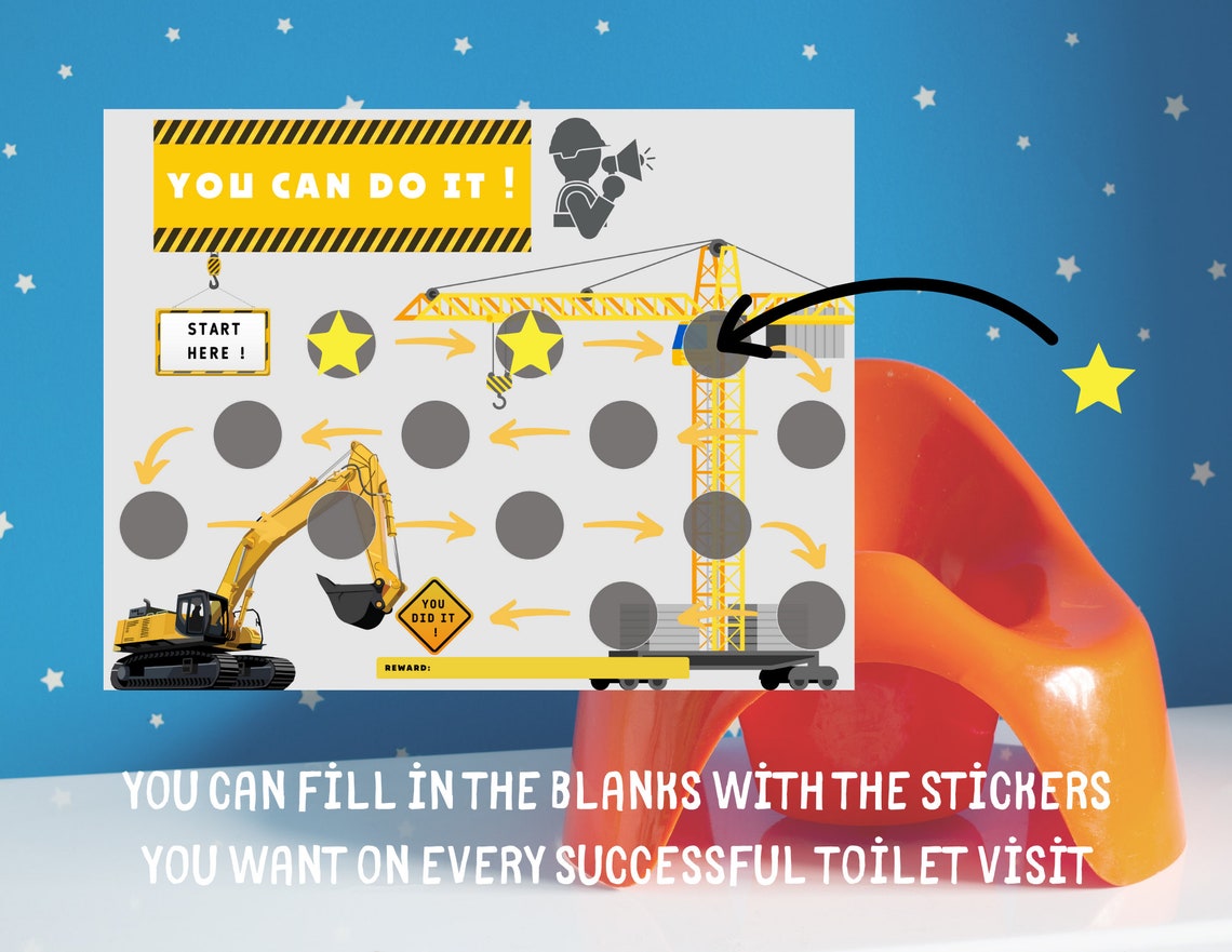 Construction Potty Chart, Printable Potty Training Prize Chart for Kids ...