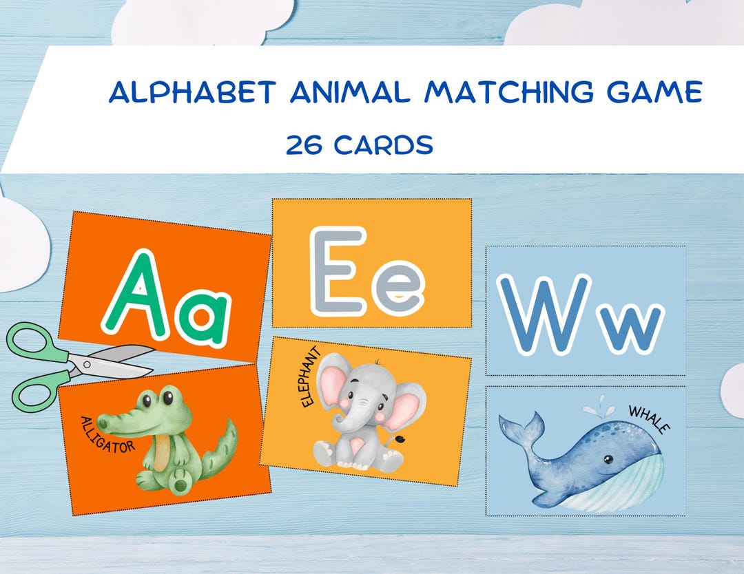 Animal Alphabet Matching Game: Printable A-Z Flashcards (PDF Download ...