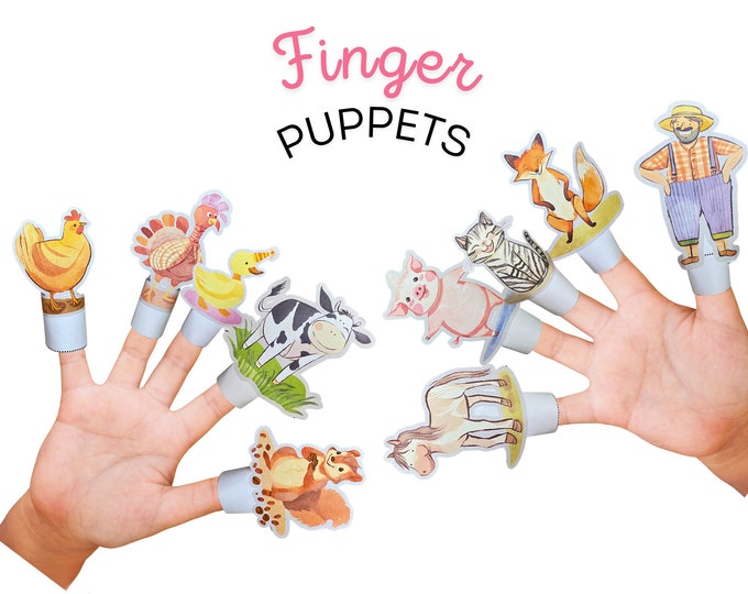 Farm Animal Paper Finger Puppet Template for Kids Printable DIY Craft ...