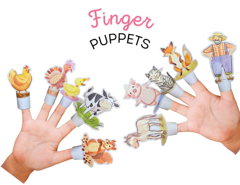 Farm Animal Paper Finger Puppet Template for Kids Printable DIY Craft ...