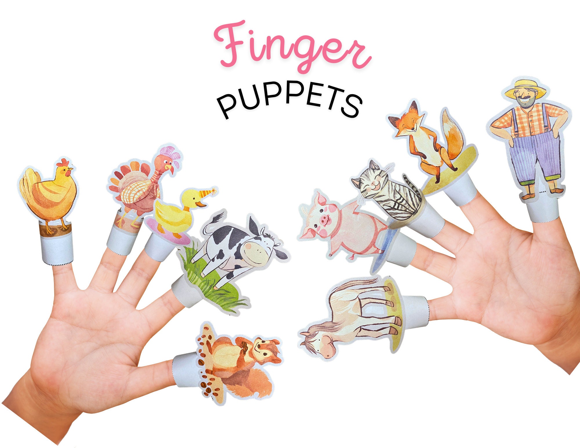Farm Animal Paper Finger Puppet Template for Kids | Printable DIY Craft ...