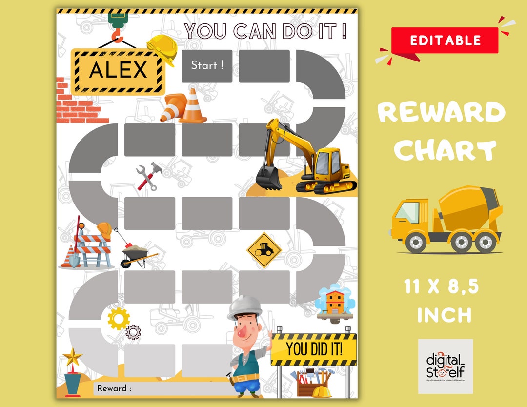 Construction Potty Chart, Printable Potty Training Prize Chart for Kids ...