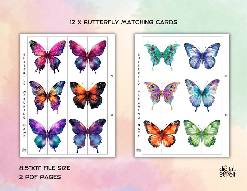 Butterfly Matching Game, Printable Educational Game, Toddler Matching ...
