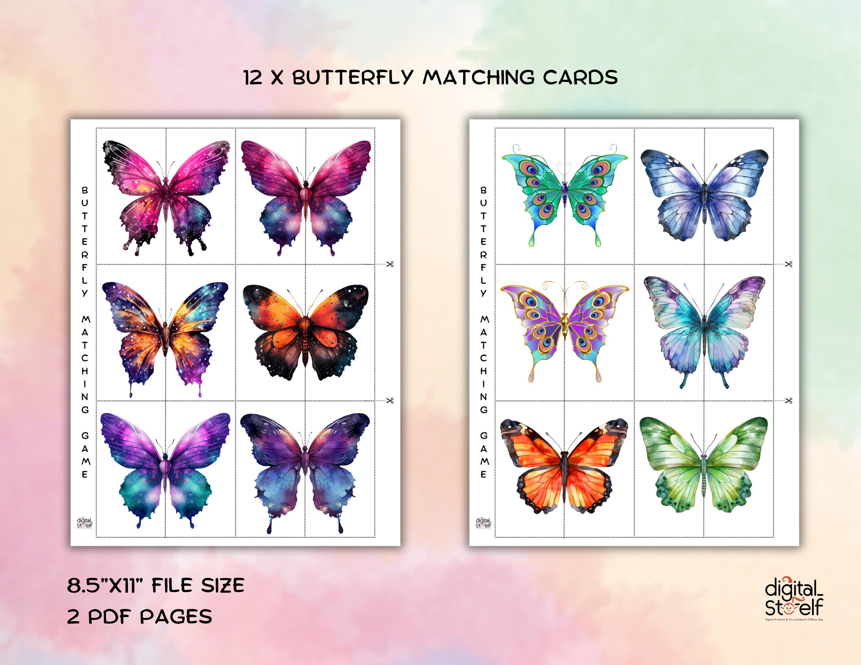 Butterfly Matching Game, Printable Educational Game, Toddler Matching ...