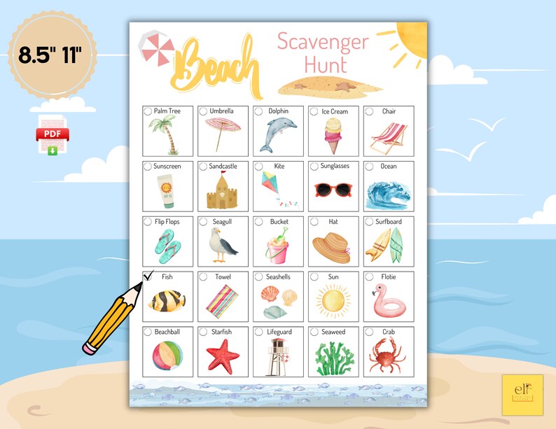 Beach Scavenger Hunt for Kids: Printable Outdoor Game (digital Download ...