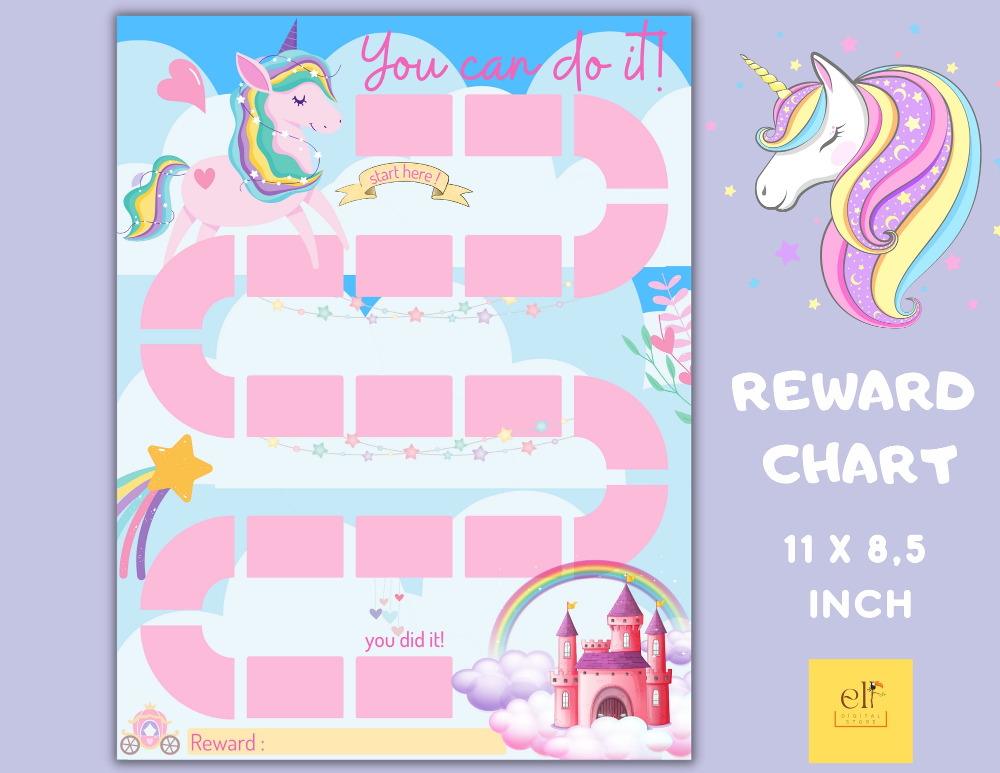 Printable Unicorn Reward Chart, Printable Potty Training Prize Chart ...