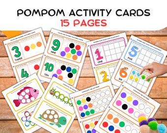 Pom-pom Activity Cards: Preschool Math & Color Matching (digital ...