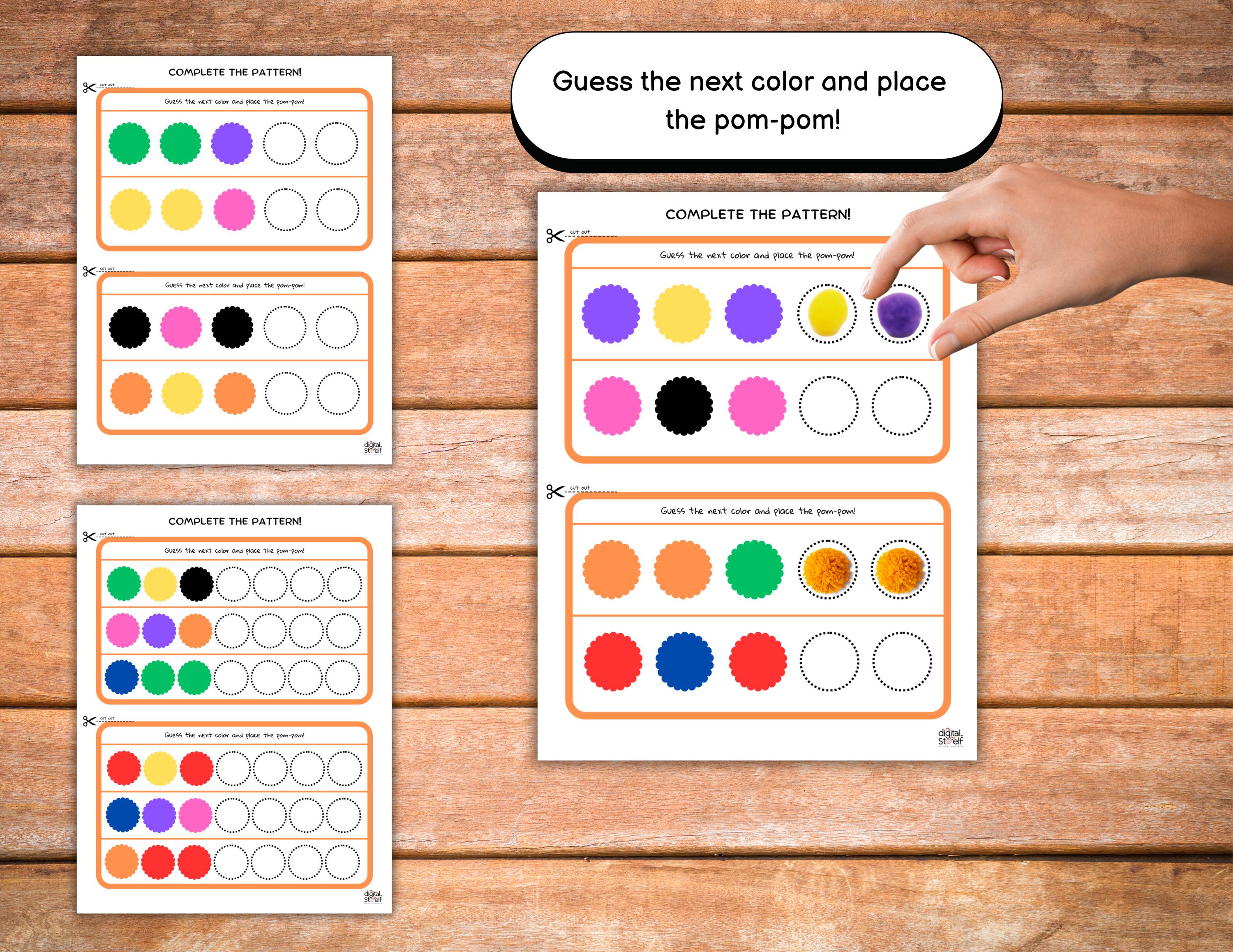 Pom-pom Activity Cards: Preschool Math & Color Matching (digital ...