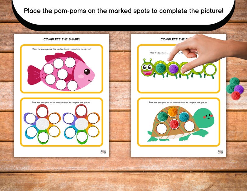 Pom-pom Activity Cards: Preschool Math & Color Matching (digital ...