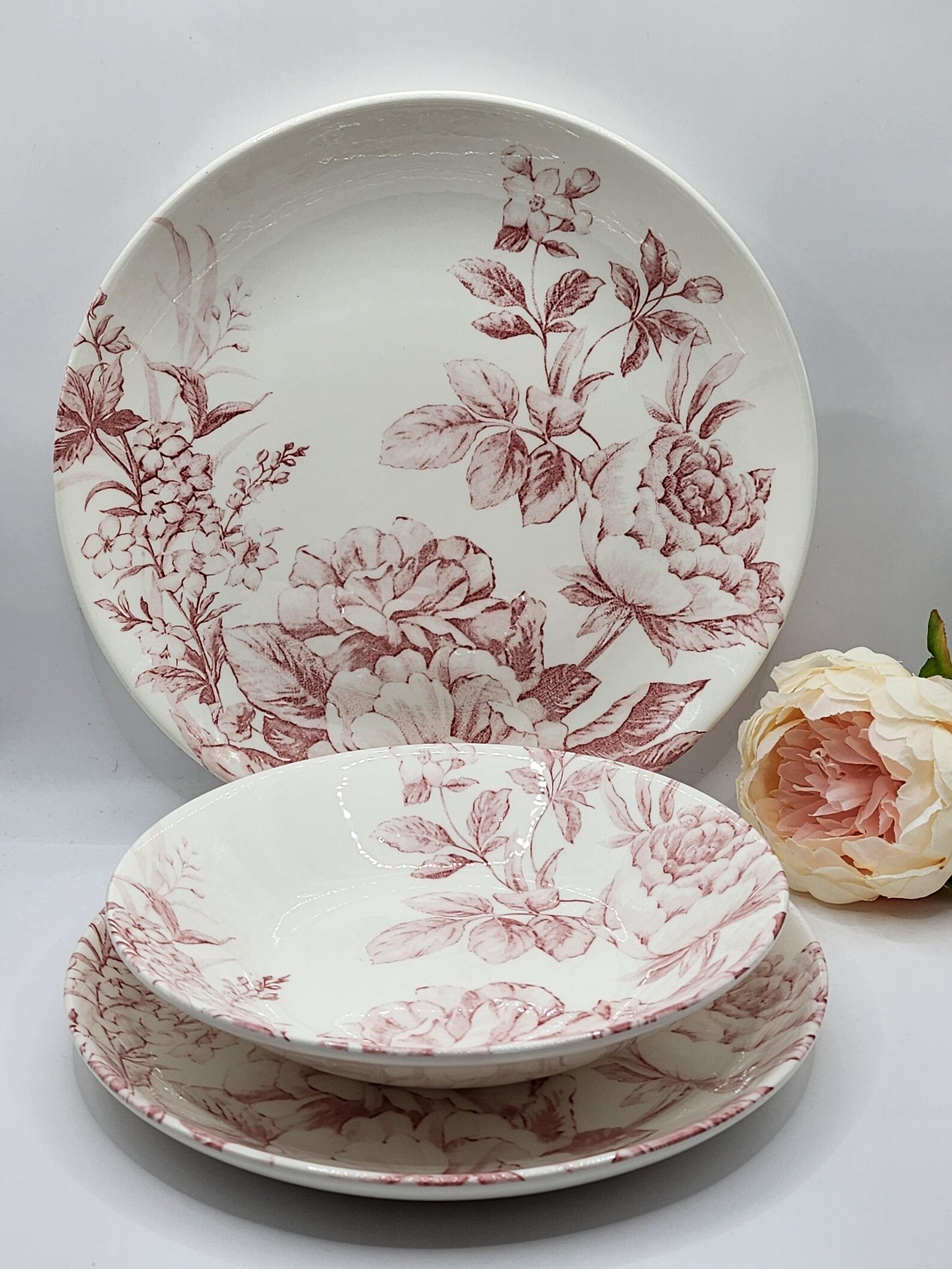 Churchill spring Flourish Pink 3-piece Dinner Sets Delicate Pink Floral ...