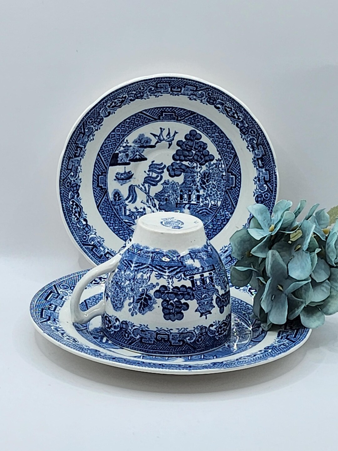 Mintons Blue Willow Trio Set: Antique English Bone China Tea Cup ...