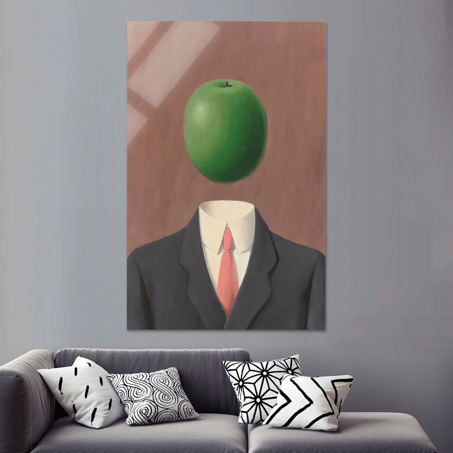 Apple Head Man Glass Wall Art: Surrealist Art Reproduction - Etsy