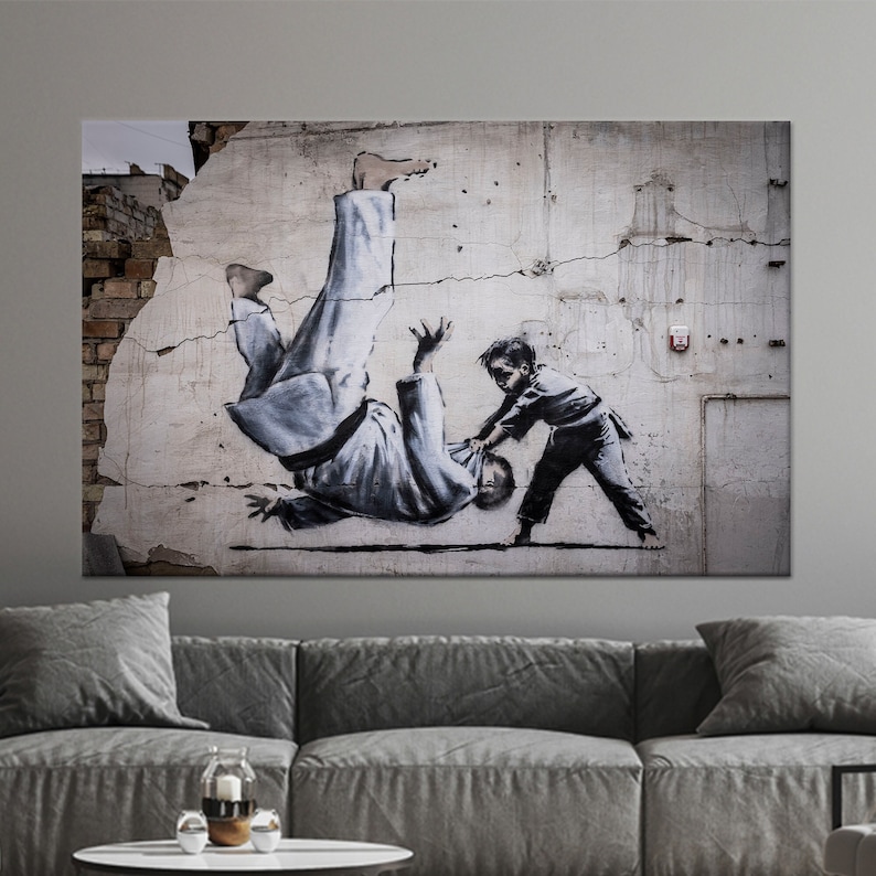 Banksy Judoka Graffiti Art: Tempered Glass or Canvas Wall Decor - Etsy