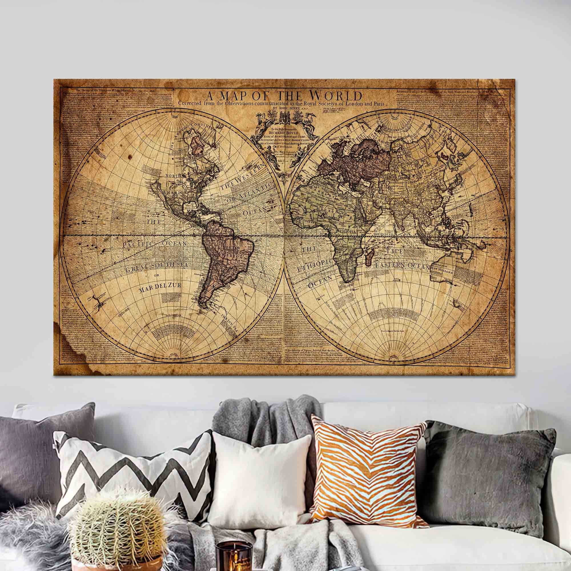 Vintage Map Wall Art, Vintage World Map Art, Old Map Glass Art , Old ...
