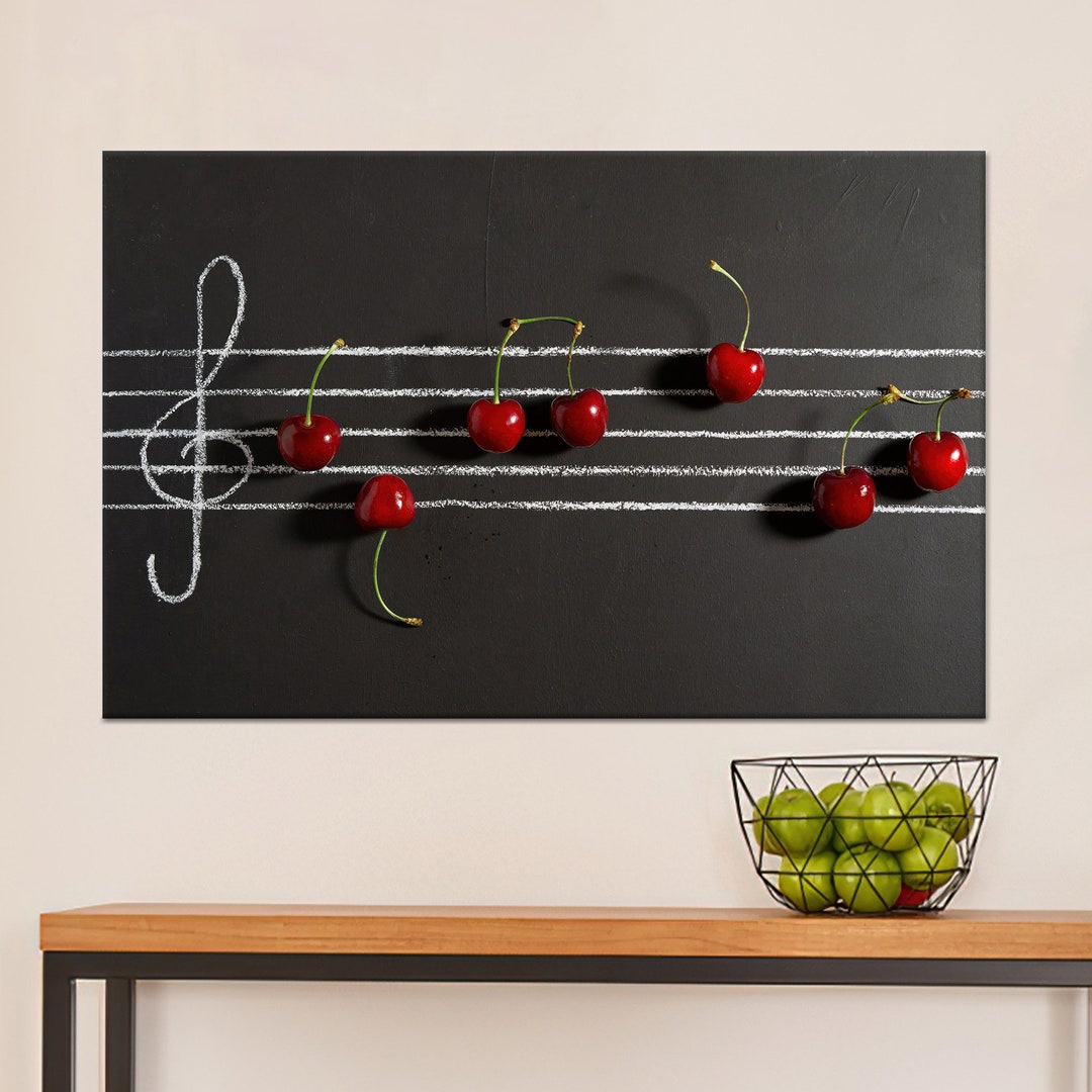 Cherry Musical Notes Wall Art: Kitchen Glass Decor, Framed Canvas - Etsy