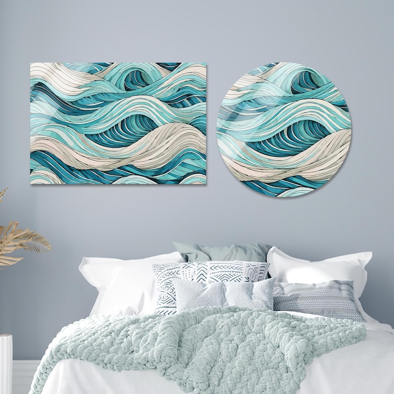Abstract Wave Painted Glass Wall Art - Modern Home Decor - Etsy