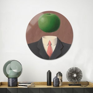 Apple Head Man Glass Wall Art: Surrealist Art Reproduction - Etsy