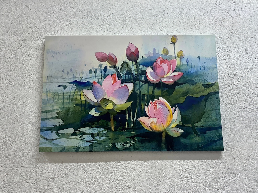 Lotus Flower Wall Art, Lotus Canvas, Watercolor Flower Print, Living ...