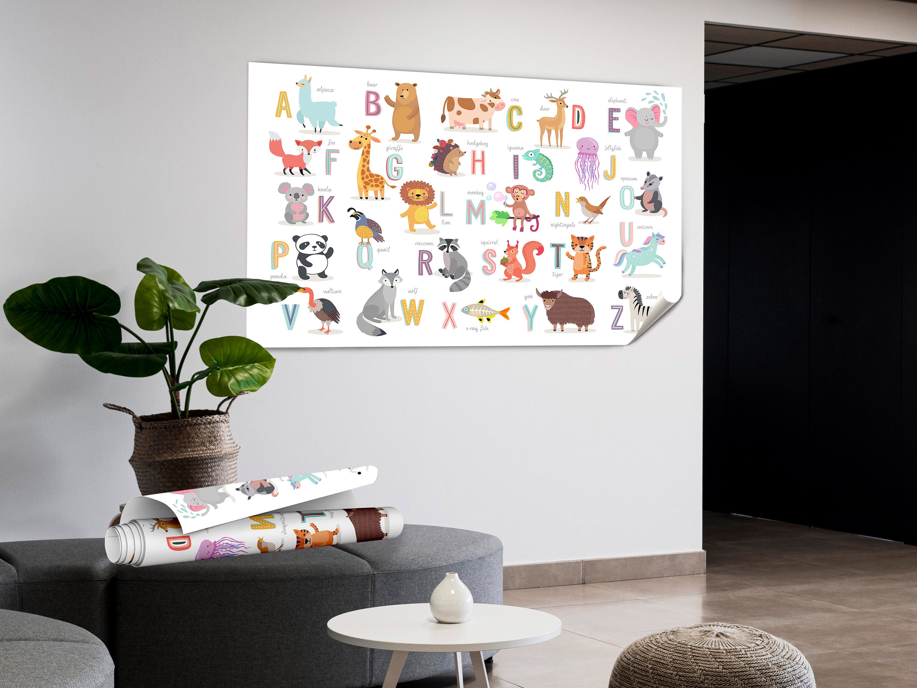 Kids Alphabet, Educational Alphabet Poster, Jungle Animals, Baby Room ...