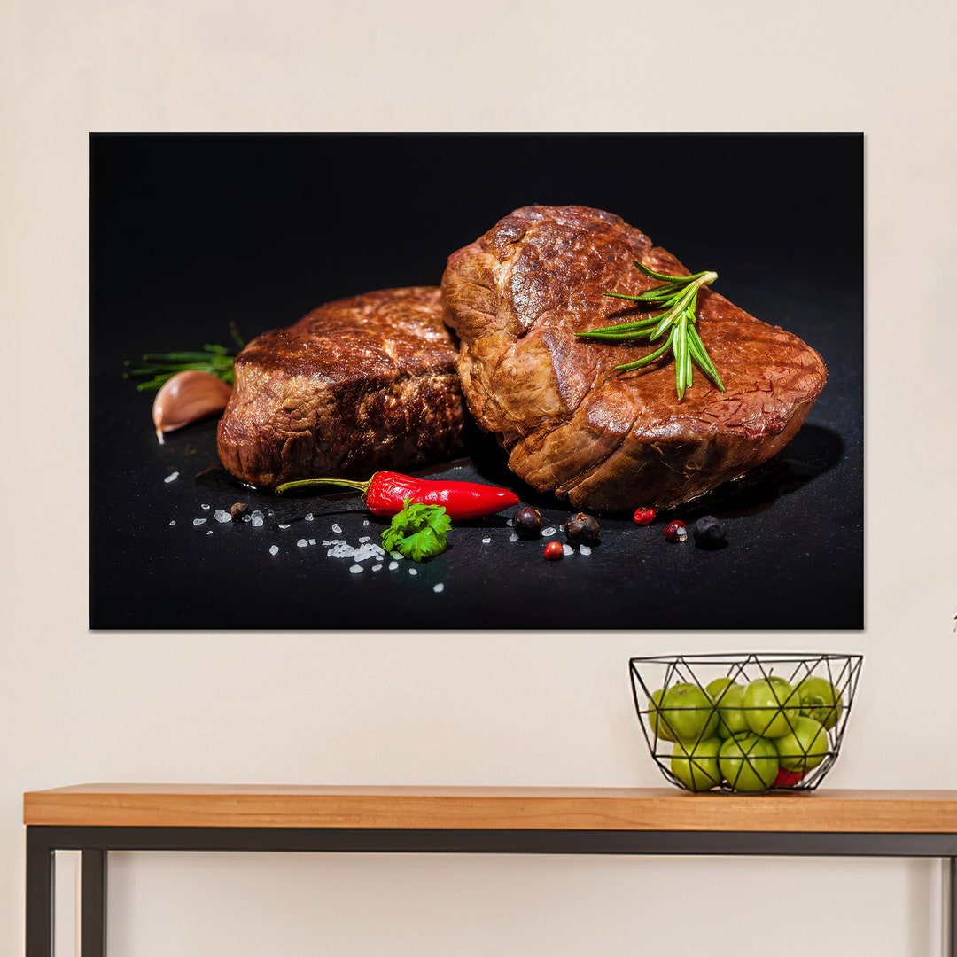 Steak Wall Art, Spices Glass Decor, Kitchen Decor Wall Art, Dinnig Room ...