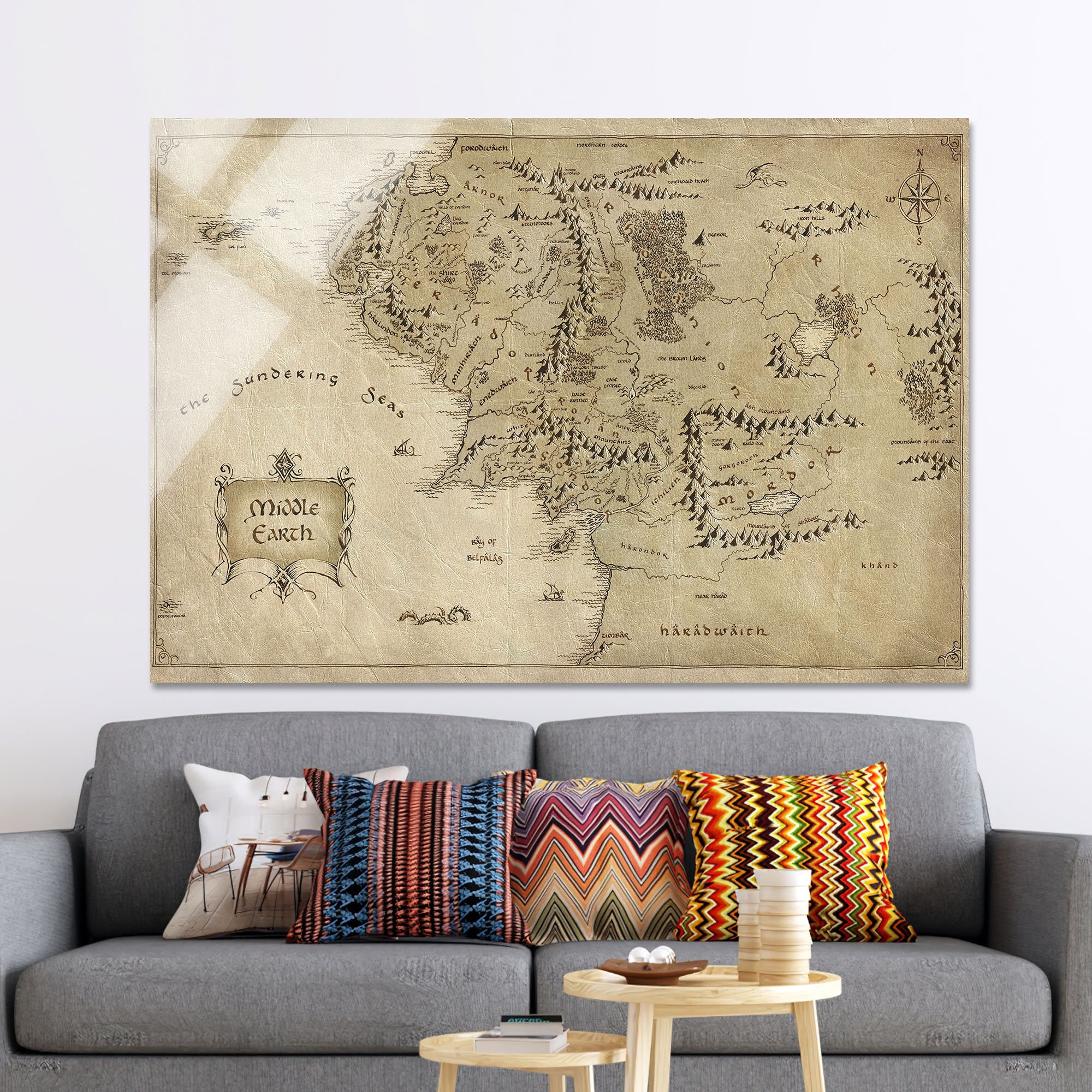 Middle Earth Map Print: Vintage Style Canvas Wall Art - Etsy