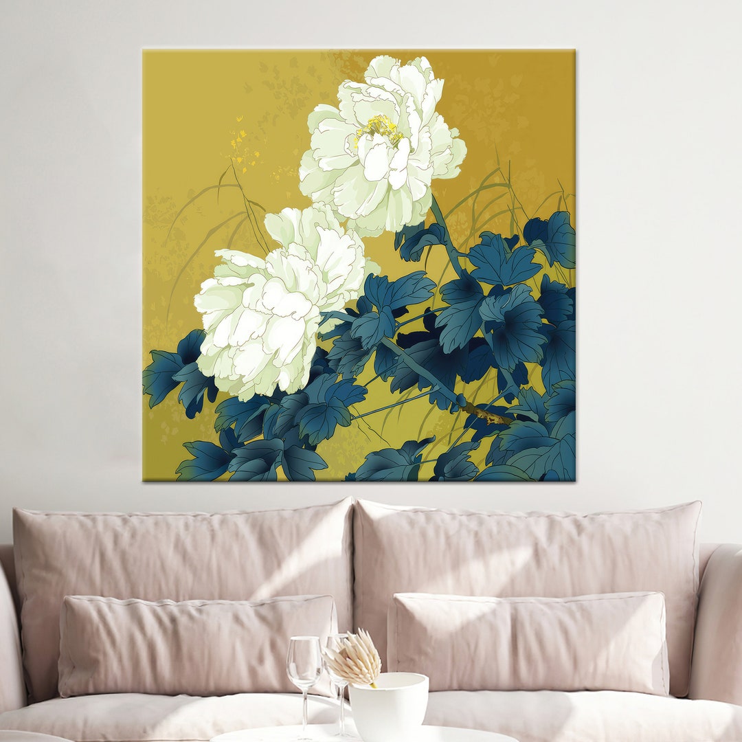 Japanese Floral Glass Wall Art: Modern Abstract Print - Etsy