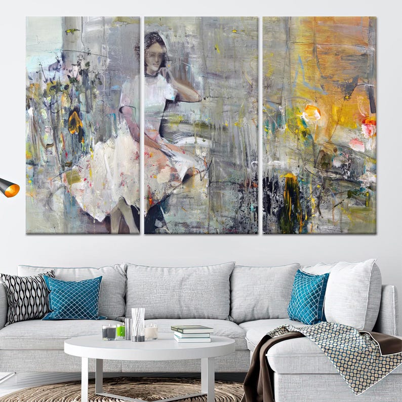 Abstract Woman Glass Wall Art, Famous Art Canvas, Grey and Mustard Wall ...