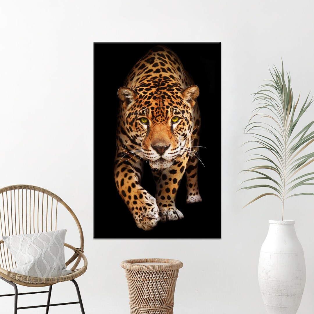 Leopard Wall Art – Realistic Wild Cat Canvas With Black Background for ...