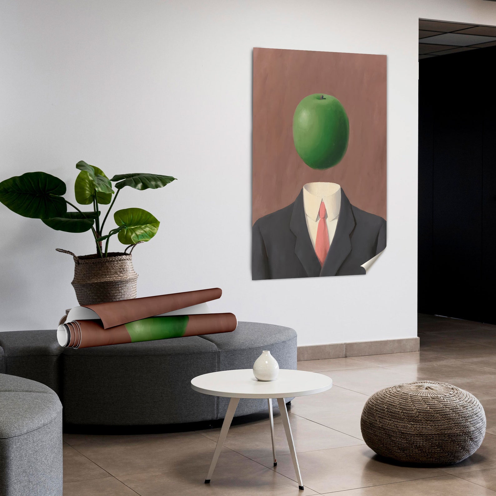 Apple Head Man Glass Wall Art: Surrealist Art Reproduction - Etsy