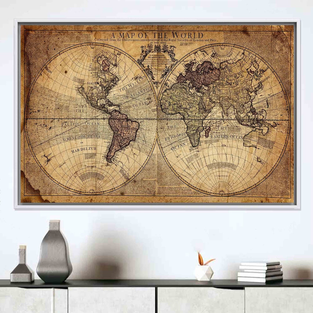 Vintage Map Wall Art, Vintage World Map Art, Old Map Glass Art , Old ...