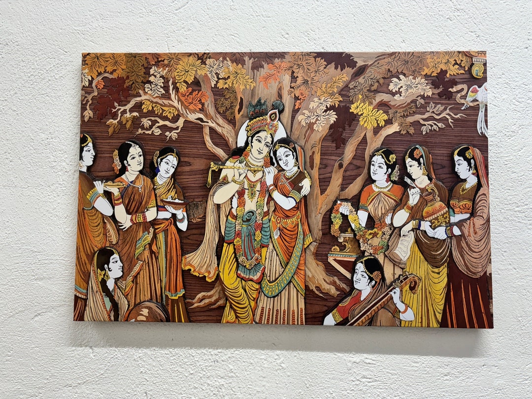 Krishna and Gopis Wall Art – Traditional Indian Canvas for Spiritual ...