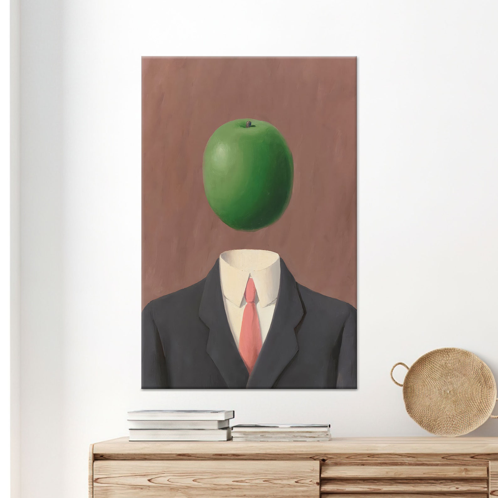 Apple Head Man Glass Wall Art: Surrealist Art Reproduction - Etsy