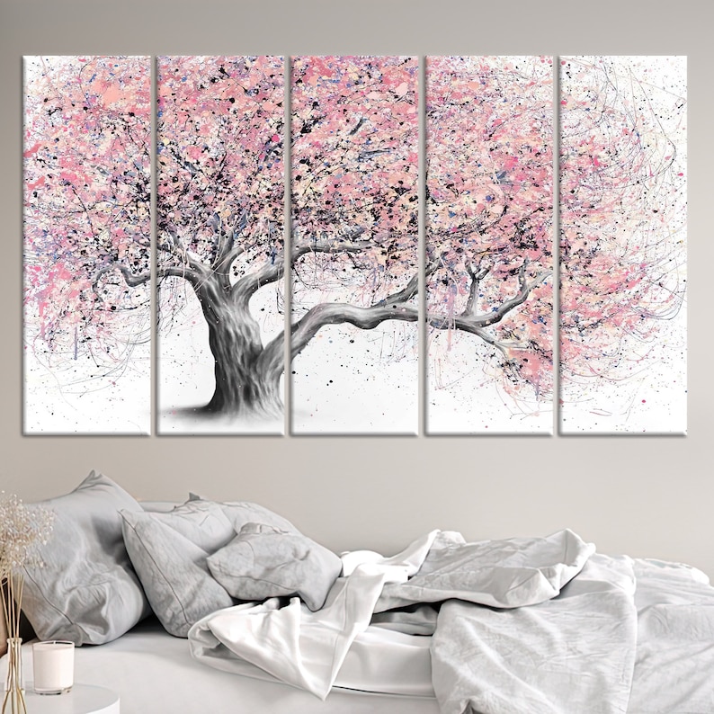 Pink Tree Wall Art, Tree Canvas Decor, Pink Leaves Canvas Print ...