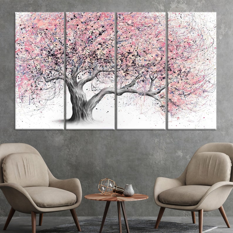 Pink Tree Wall Art, Tree Canvas Decor, Pink Leaves Canvas Print ...